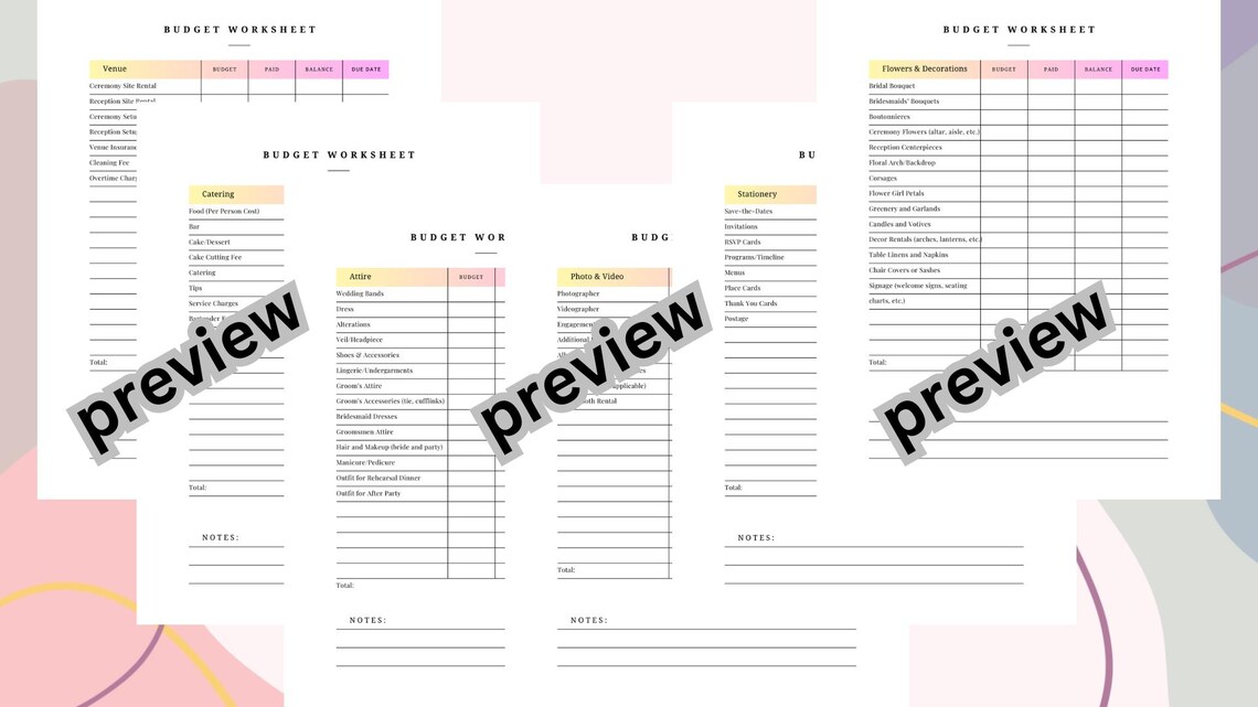 Wedding Budget Planner, Printable Wedding Budget Worksheet, Simple ...