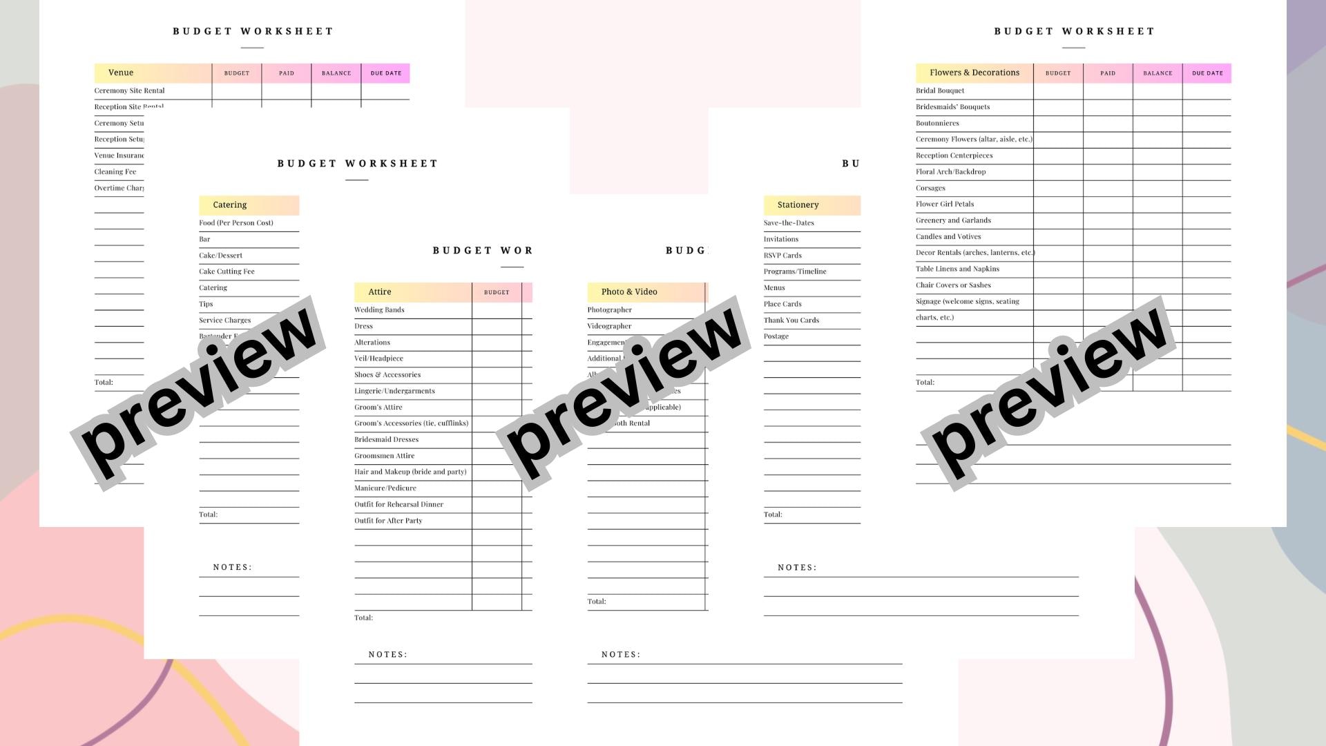 Wedding Budget Planner, Printable Wedding Budget Worksheet, Simple ...