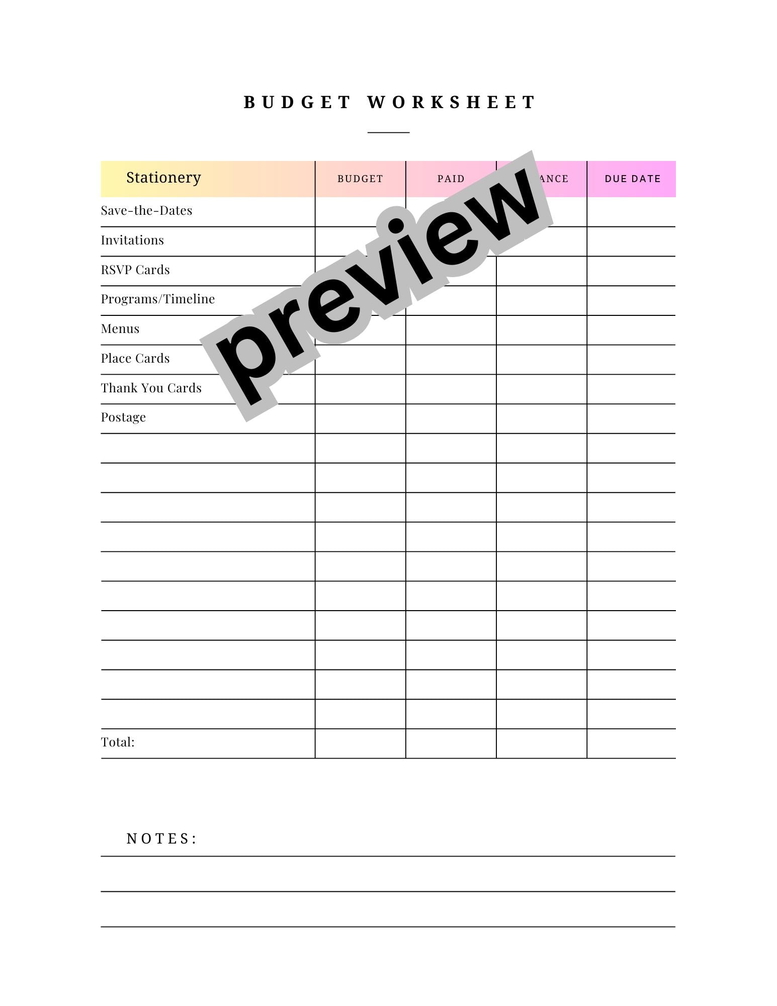 Wedding Budget Planner Printable Wedding Budget Worksheet Simple