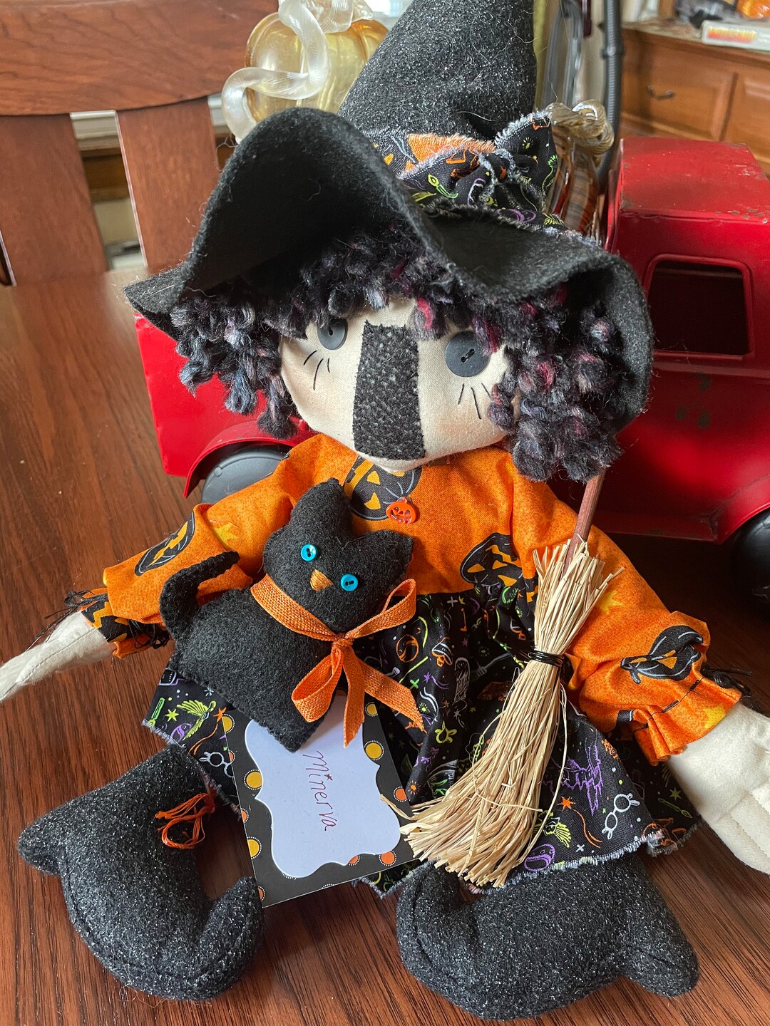 Primitive Halloween Minerva Witch Doll With Her Cat and Broom - Etsy