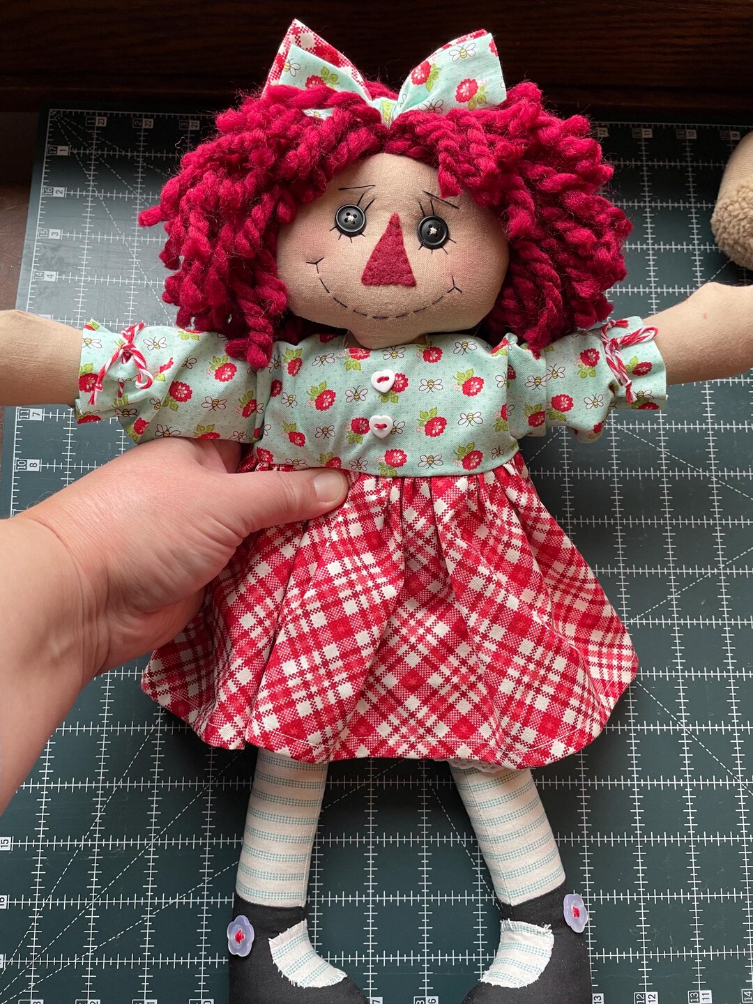 Handmade Modern 16” Raggedy Ann Doll in a Darling Berry With Bees and ...