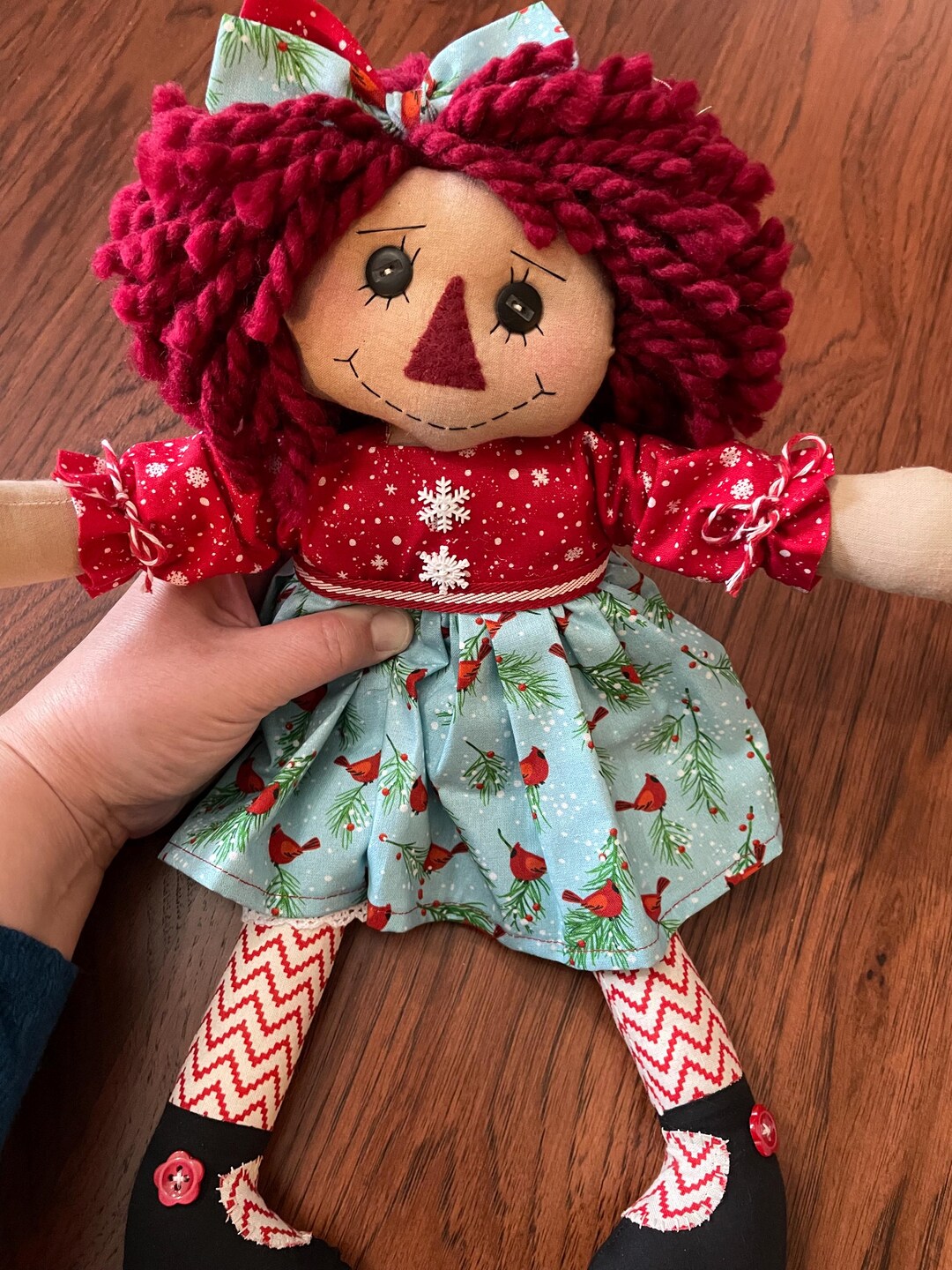 Handmade Modern 16 Raggedy Ann Doll in a Snowflake and Red Bird Dress ...