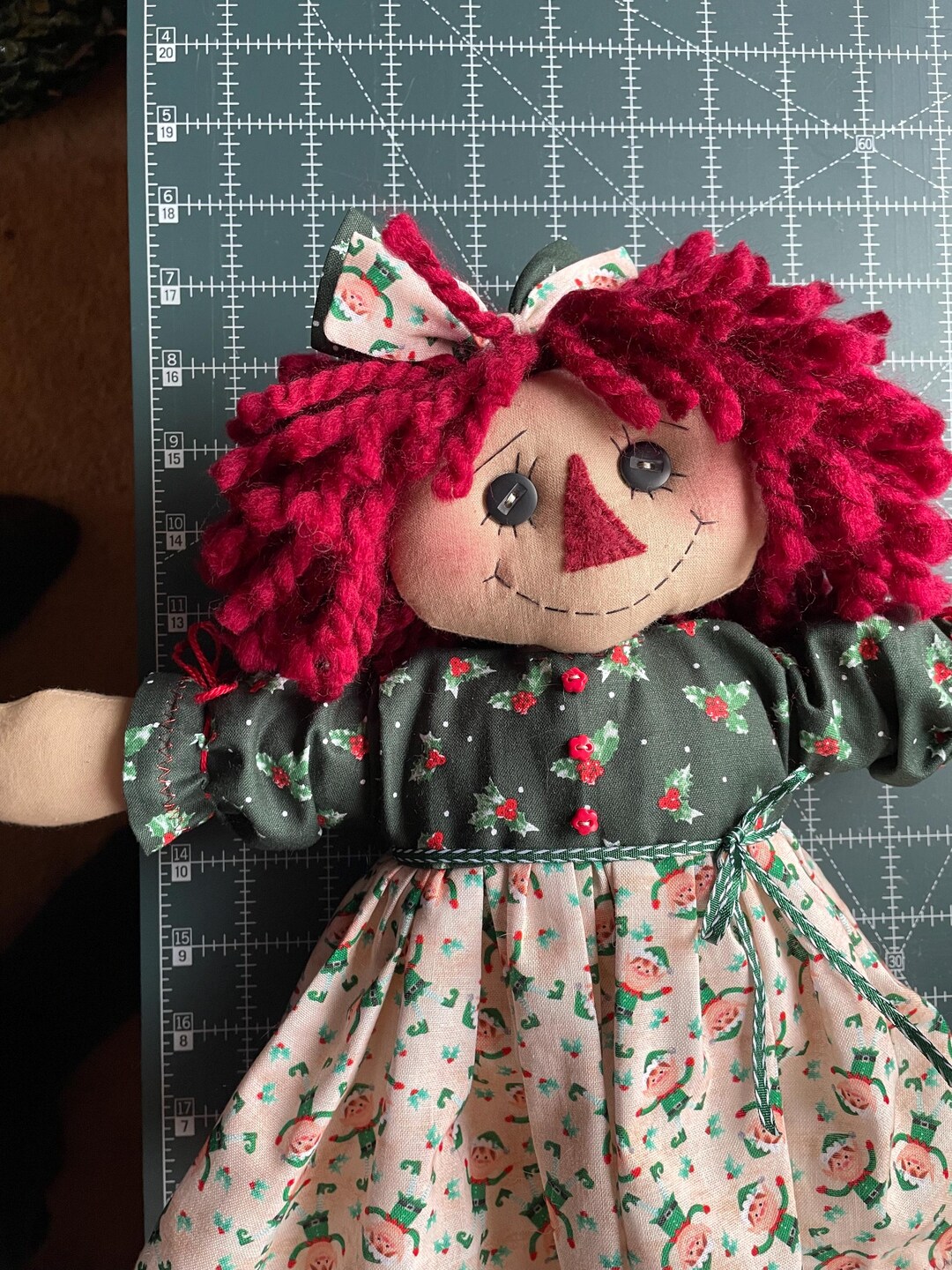 Handmade Modern 16” Raggedy Ann Doll in an Elf and Holly Dress - Etsy