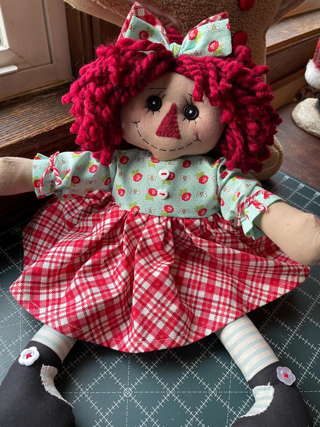 Handmade Modern 16” Raggedy Ann Doll in a Berry and Plaid Dress - Etsy
