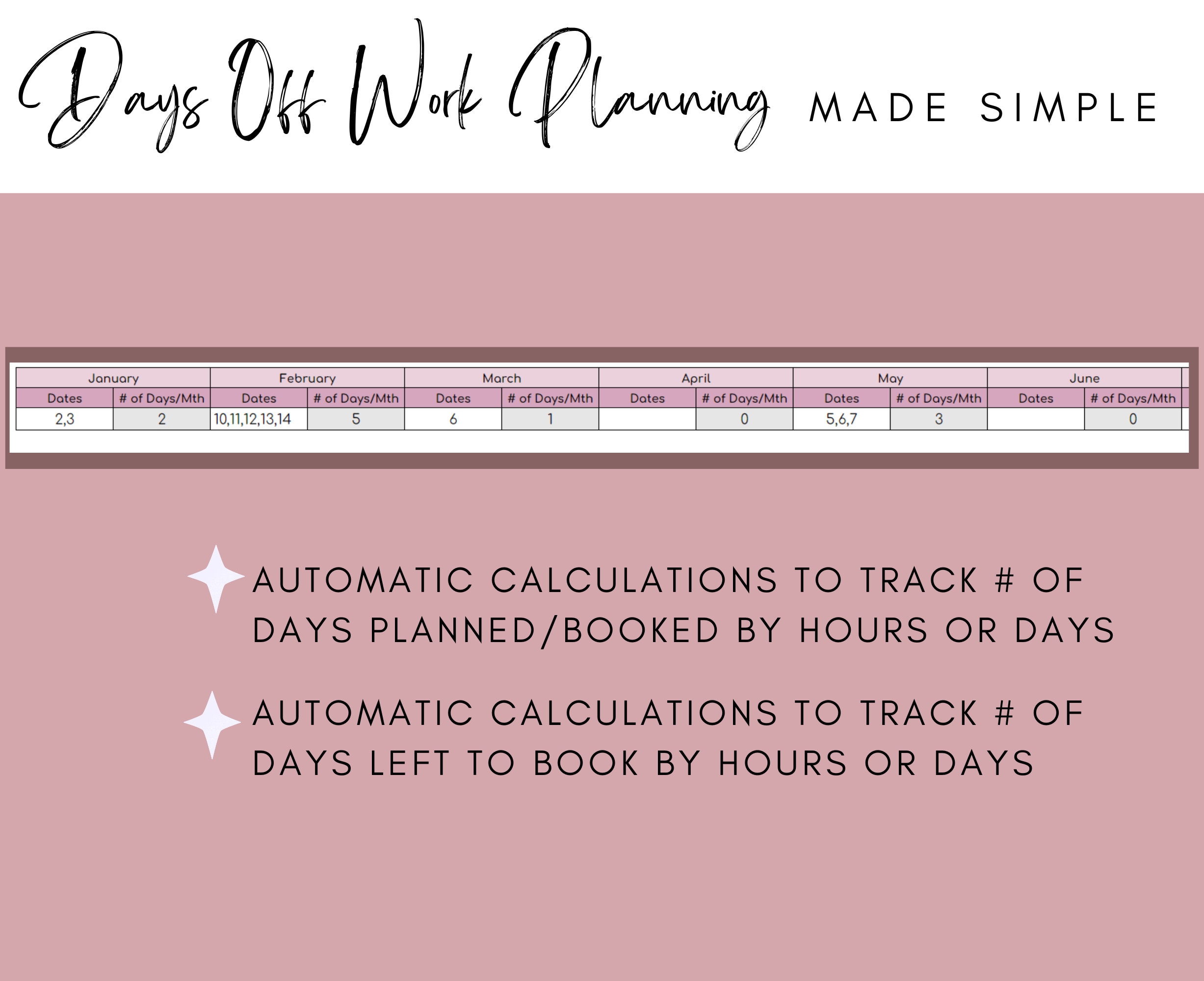 Work Vacation Days Tracker | Vacation Days Planner for Work | PTO ...