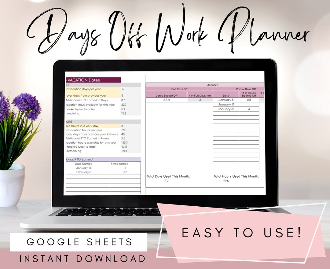 Work Vacation Days Tracker | Vacation Days Planner for Work | PTO ...