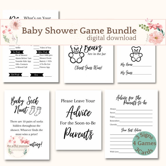 Baby Shower Game Bundle digital Download Minimalist Package - Etsy