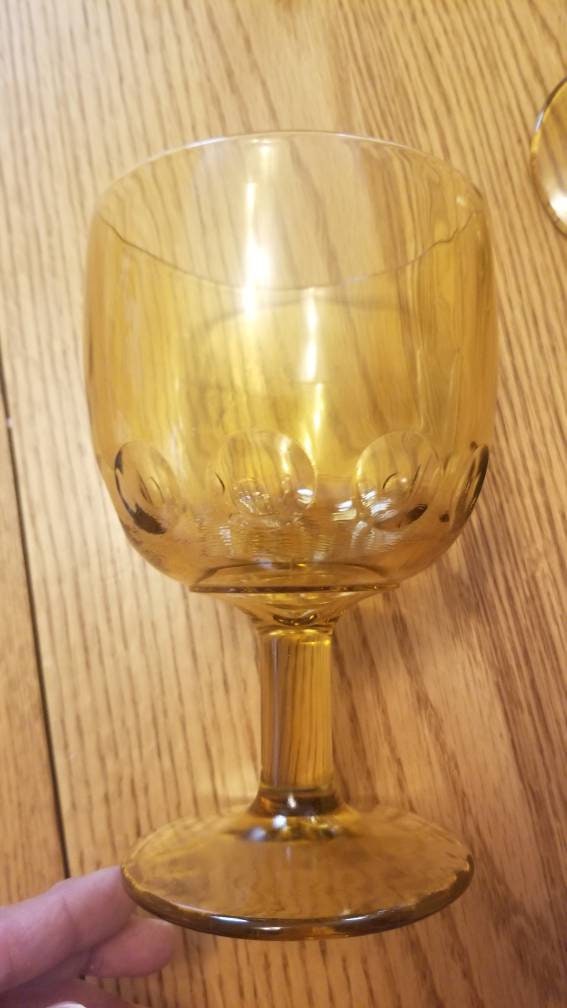 Drink & Barware Set of 5 vintage amber color glass goblets thumbprint ...