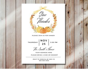 Editable Digital Friendsgiving Thanksgiving Invitation Custom Digital ...