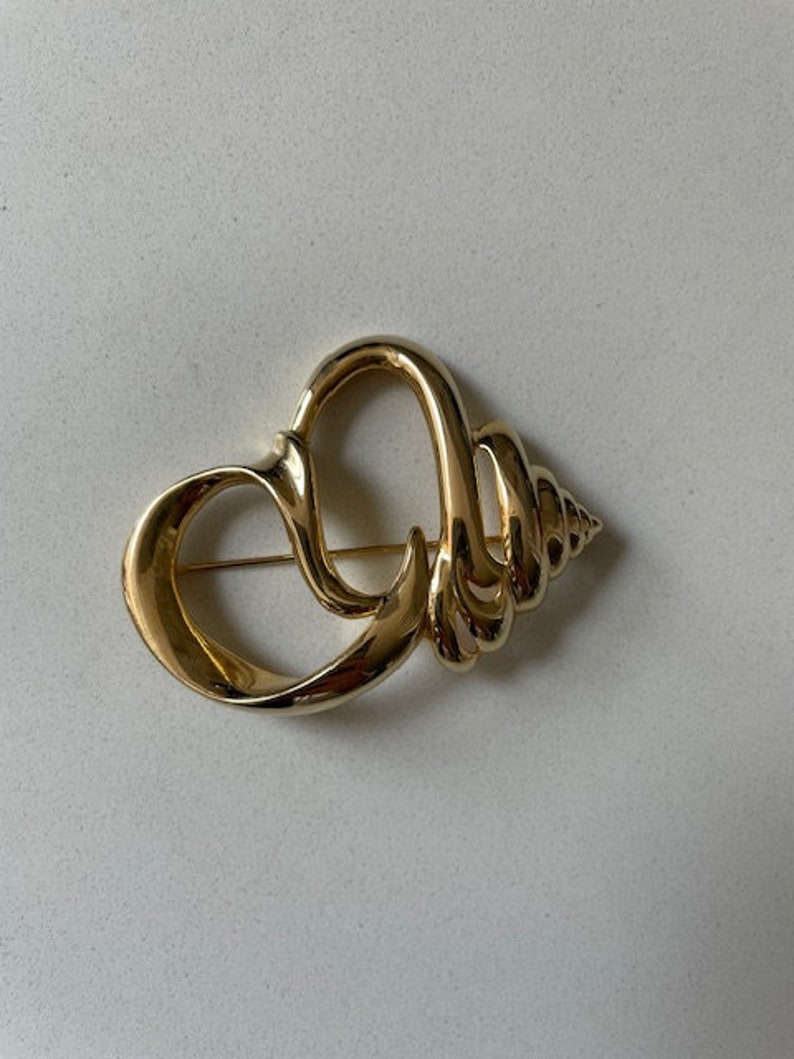 Vintage Piscitelli Seashell Brooch Open Metalwork Large Pin Made in USA ...