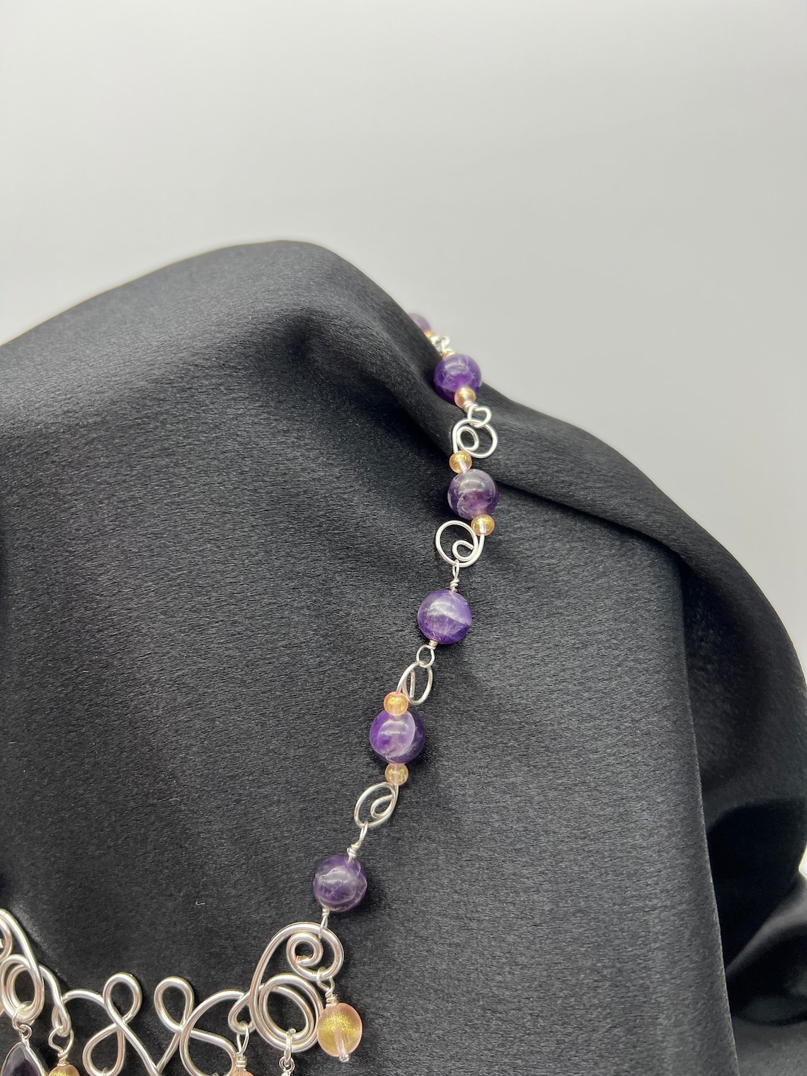 Royal Inspired Wired Necklace With Amethyst Charms and Amethyst and ...