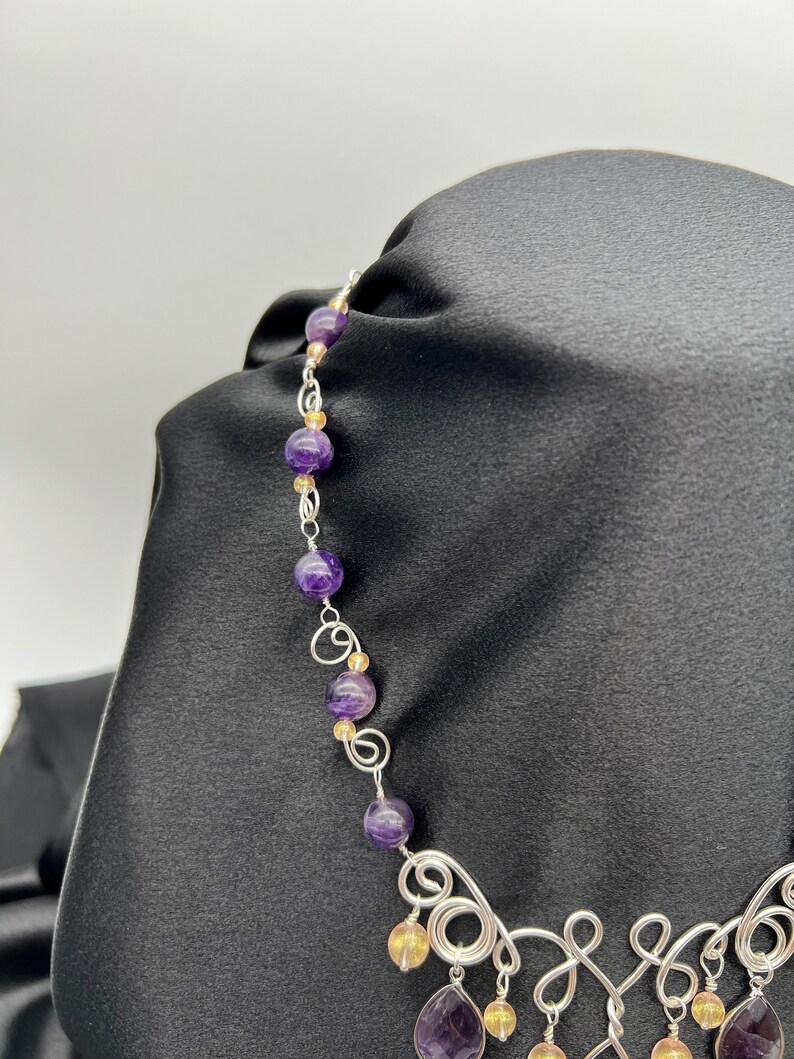 Royal Inspired Wired Necklace With Amethyst Charms and Amethyst and ...