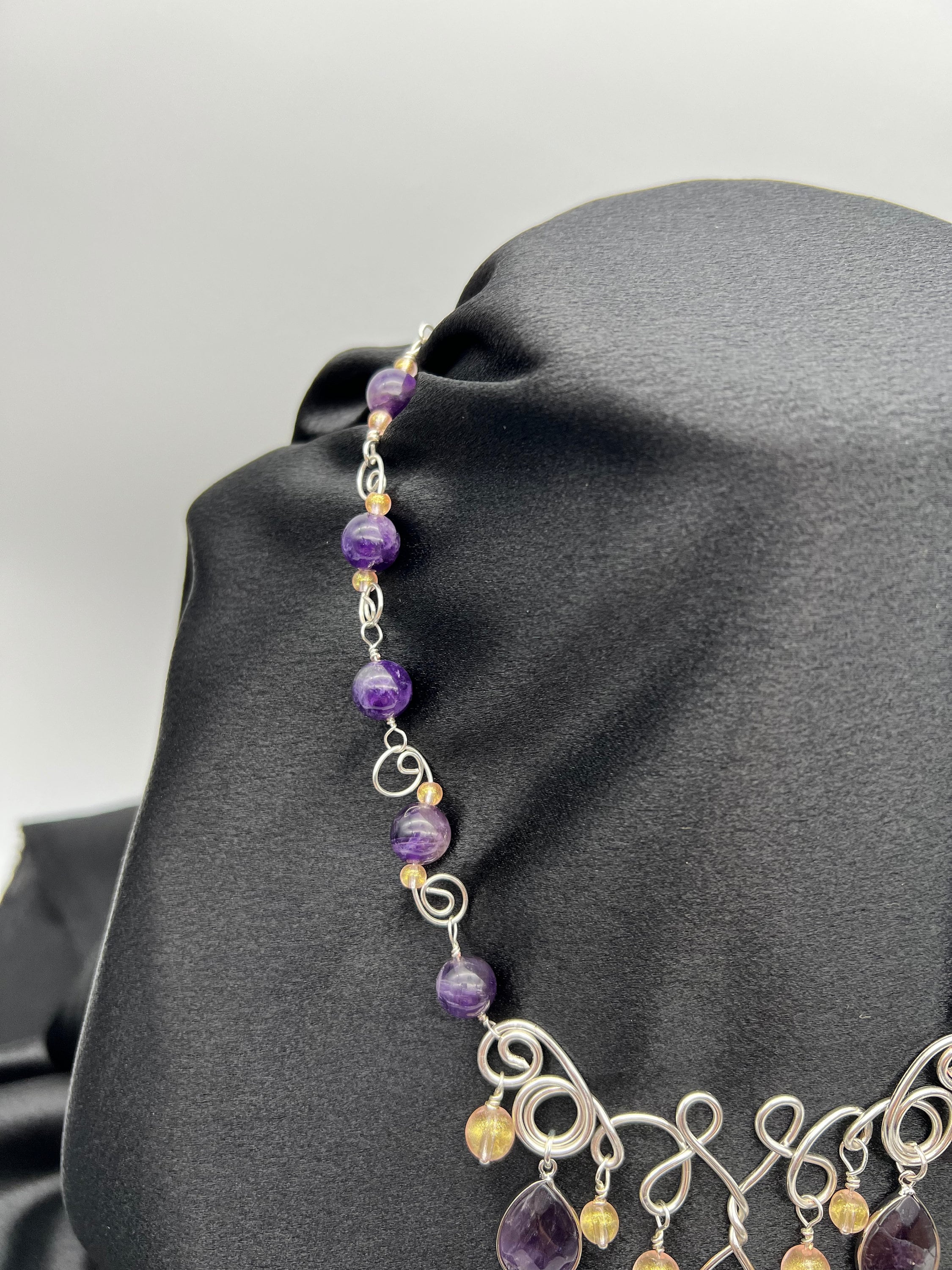 Royal Inspired Wired Necklace With Amethyst Charms and Amethyst and ...