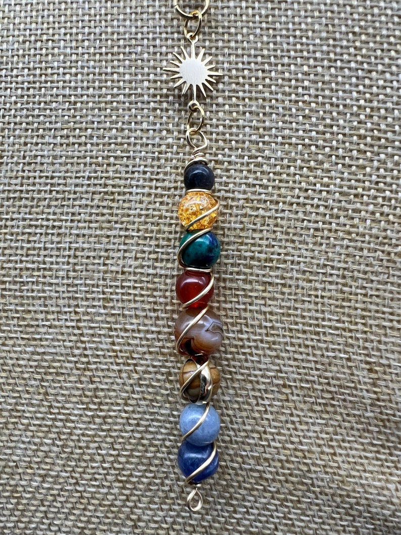 Solar System Y Necklace With Charm Made of Metal Sun Charm and Gemstone ...