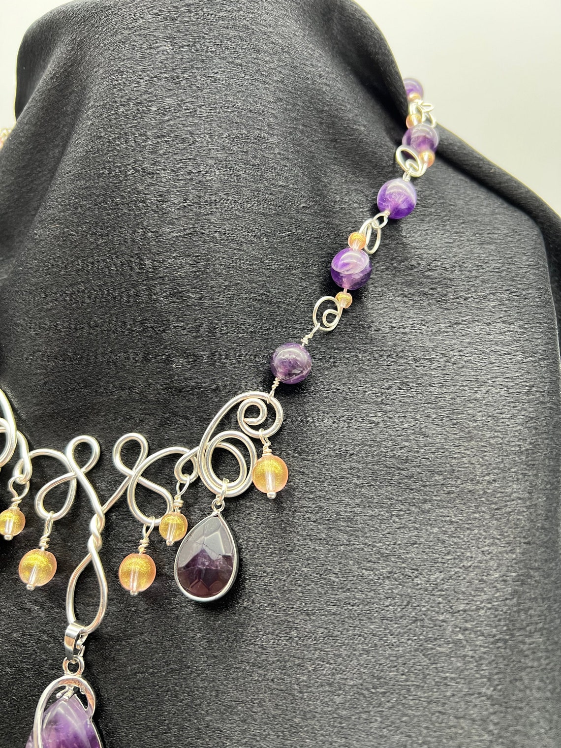 Royal Inspired Wired Necklace With Amethyst Charms and Amethyst and ...