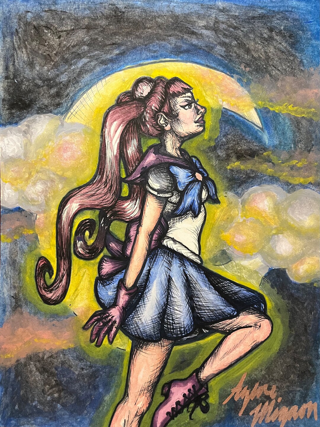 Sailor Scout Ink//watercolor Painting - Etsy