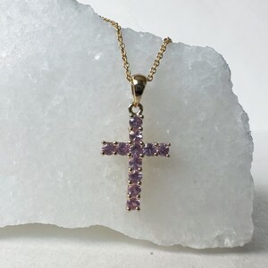 14K Solid Gold Genuine Pink Sapphire Cross Pendant - Etsy
