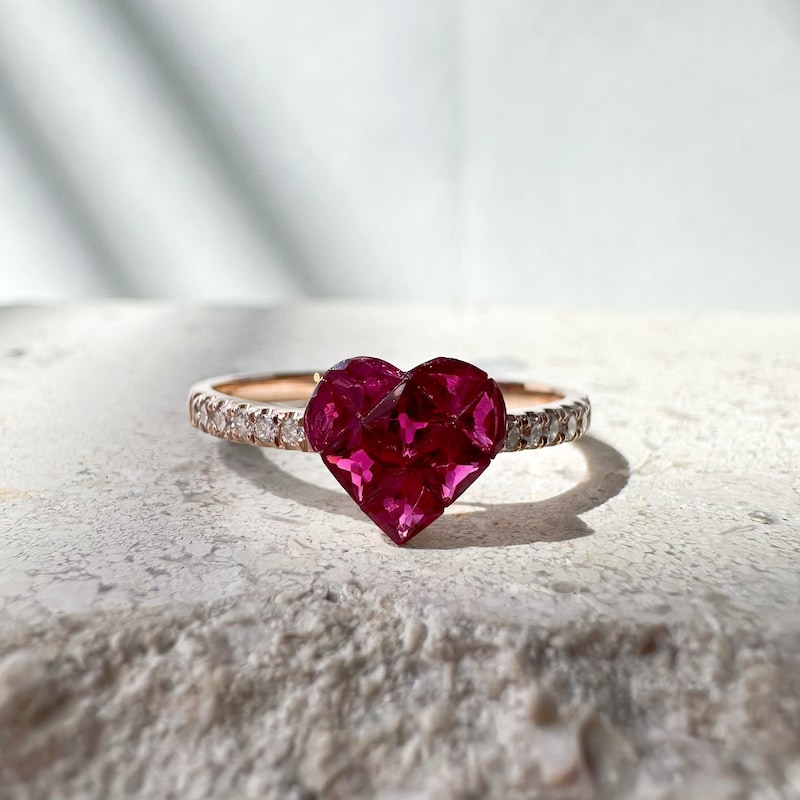 Heart Shaped Ruby Ring With Diamonds - Etsy