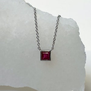 14K Solid Gold Genuine Bezel Ruby Square Necklace - Etsy