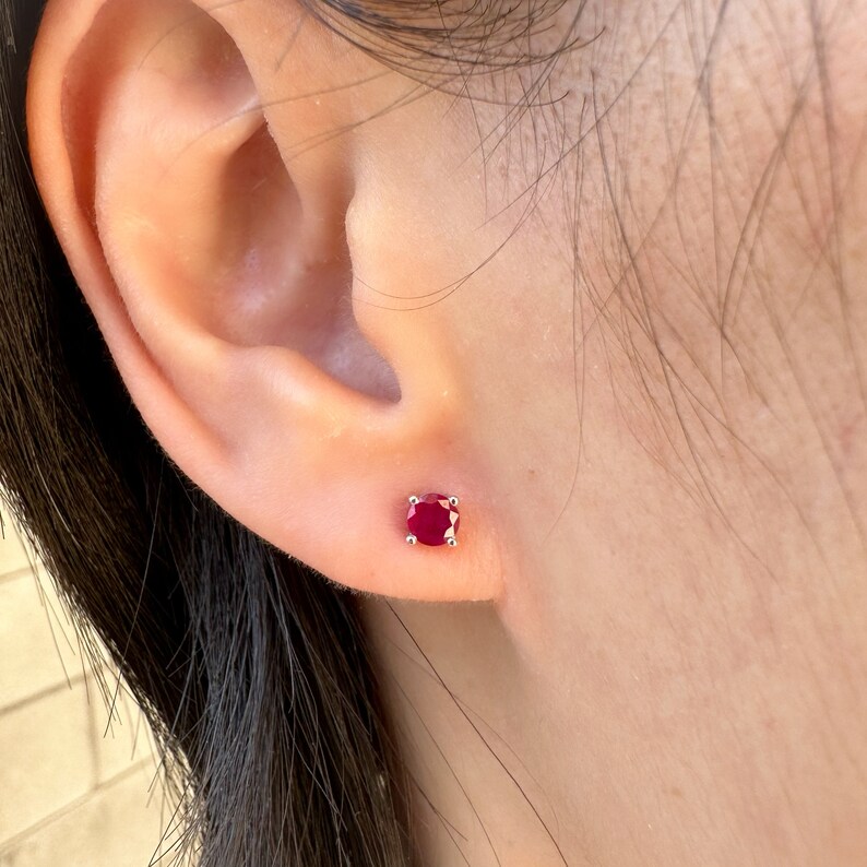 14K Solid Gold Genuine Round Ruby Studs/pair - Etsy