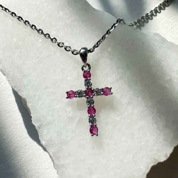 Ruby and Diamond Cross Necklace - Etsy