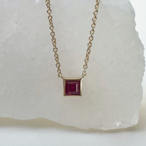 14K Solid Gold Genuine Bezel Ruby Square Necklace - Etsy