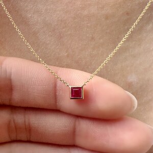 14K Solid Gold Genuine Bezel Ruby Square Necklace - Etsy