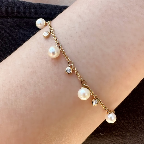 Genuine Pearl and Diamond Bracelet - Etsy