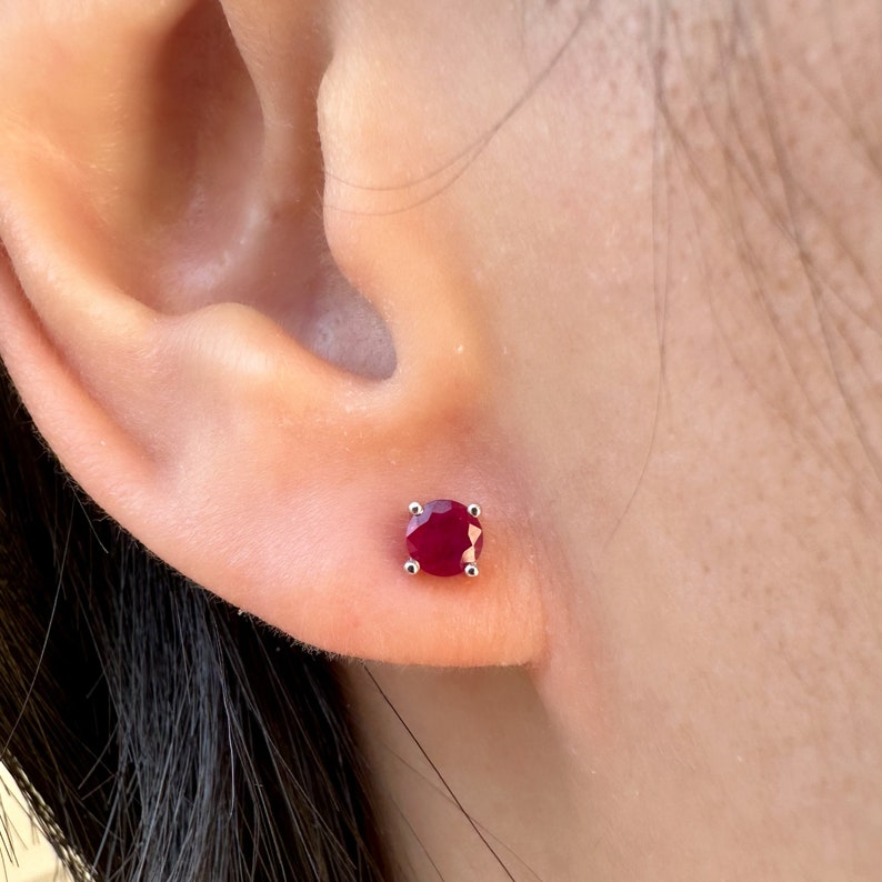 14K Solid Gold Genuine Round Ruby Studs/pair - Etsy