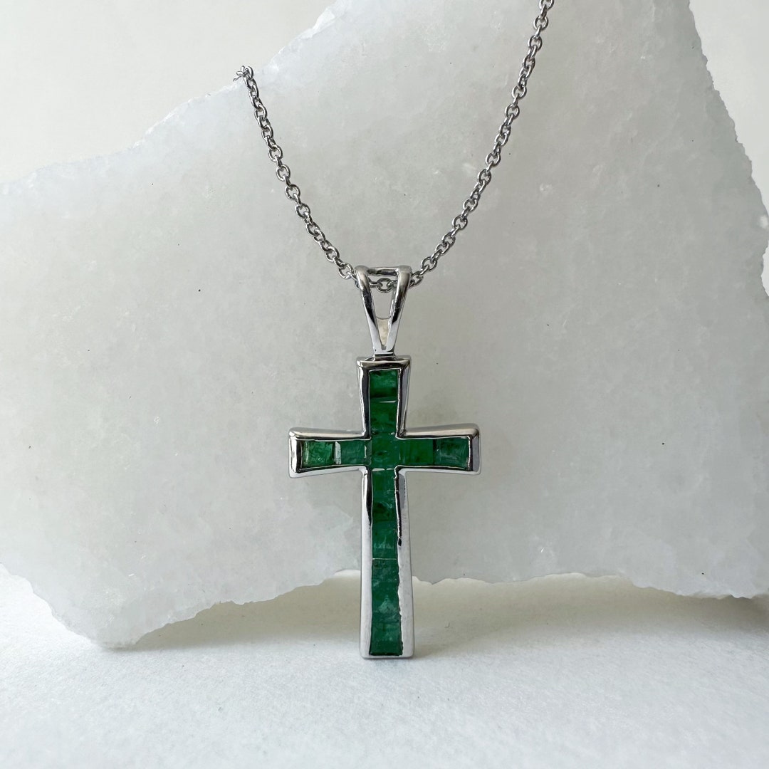 14k Solid Gold Genuine Emerald Cross Pendant Pendant Only Etsy
