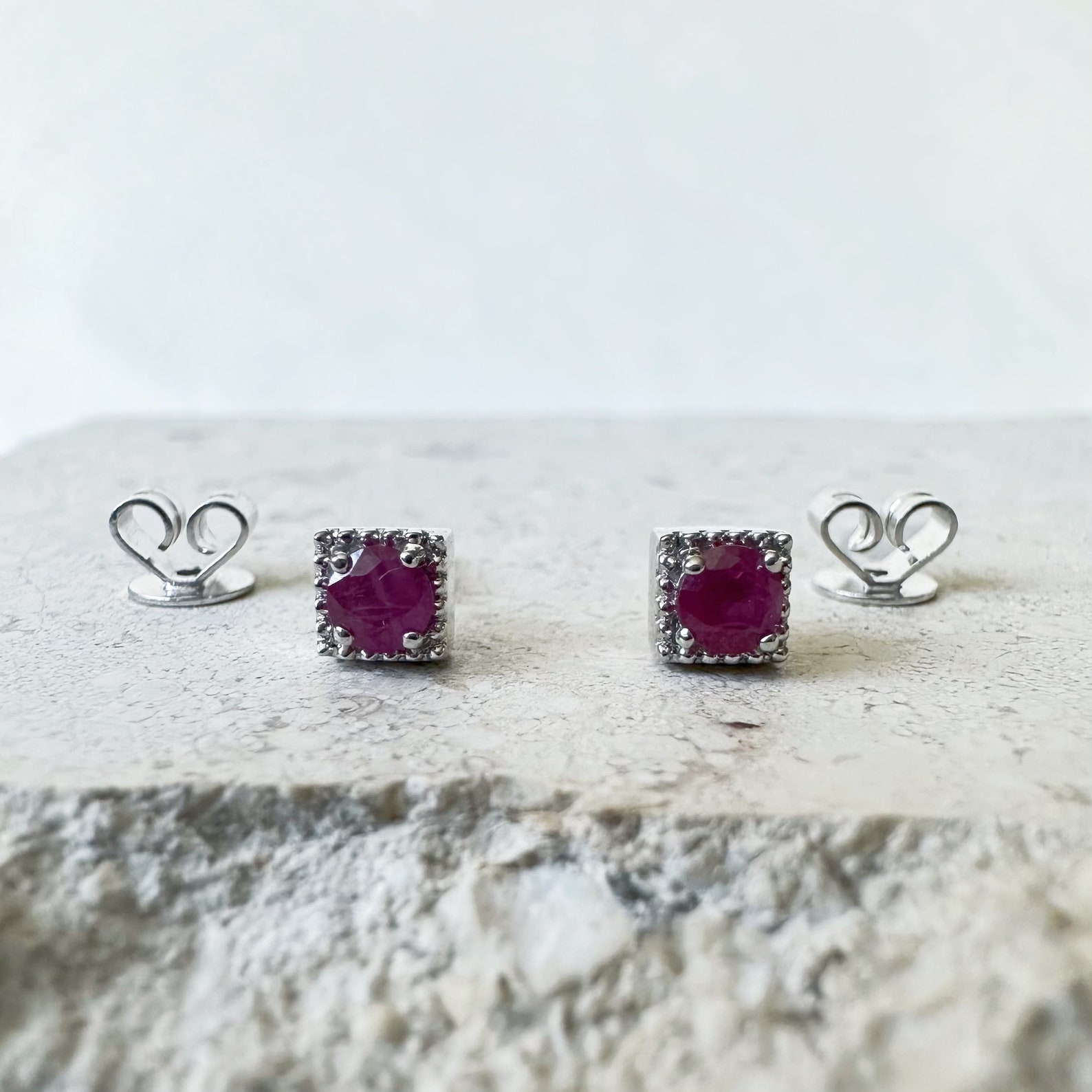 14K Solid Gold Genuine Ruby Studs/pair - Etsy