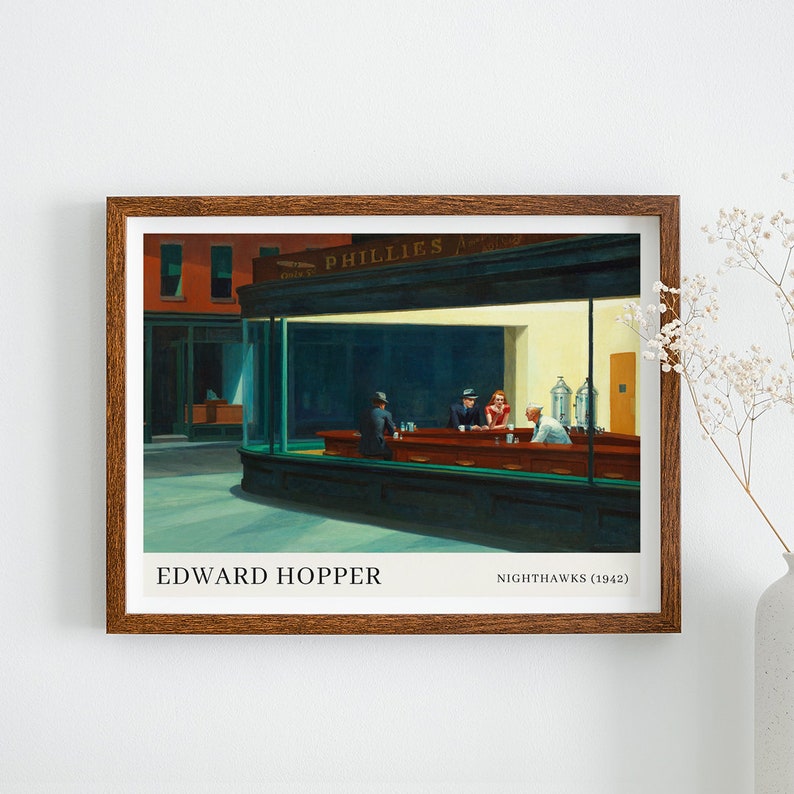 Edward Hopper Nighthawks Poster Exhibition Print Retro Diner Art ...