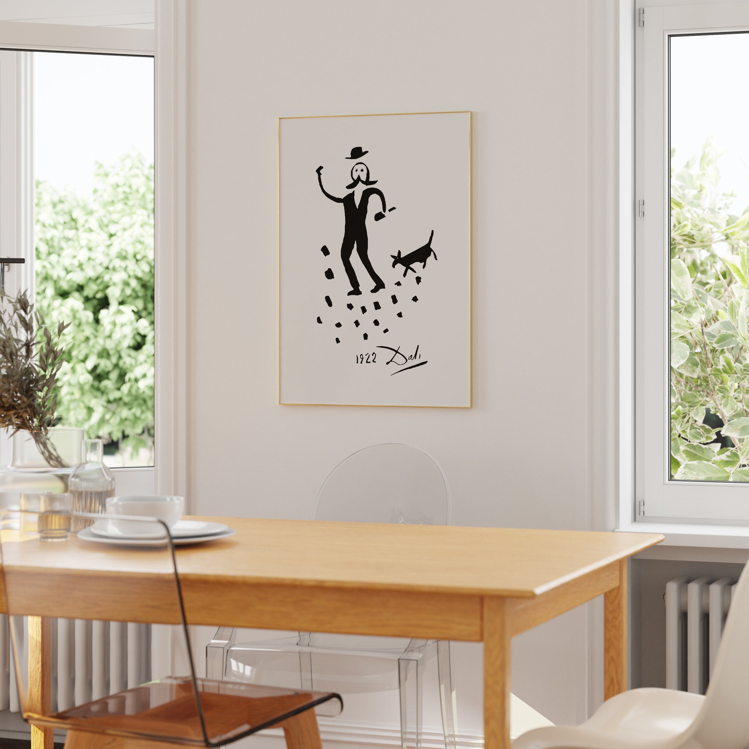 Salvador Dalí Drawing Rare Art Print Dali Sketch Man With Hat and Dog ...