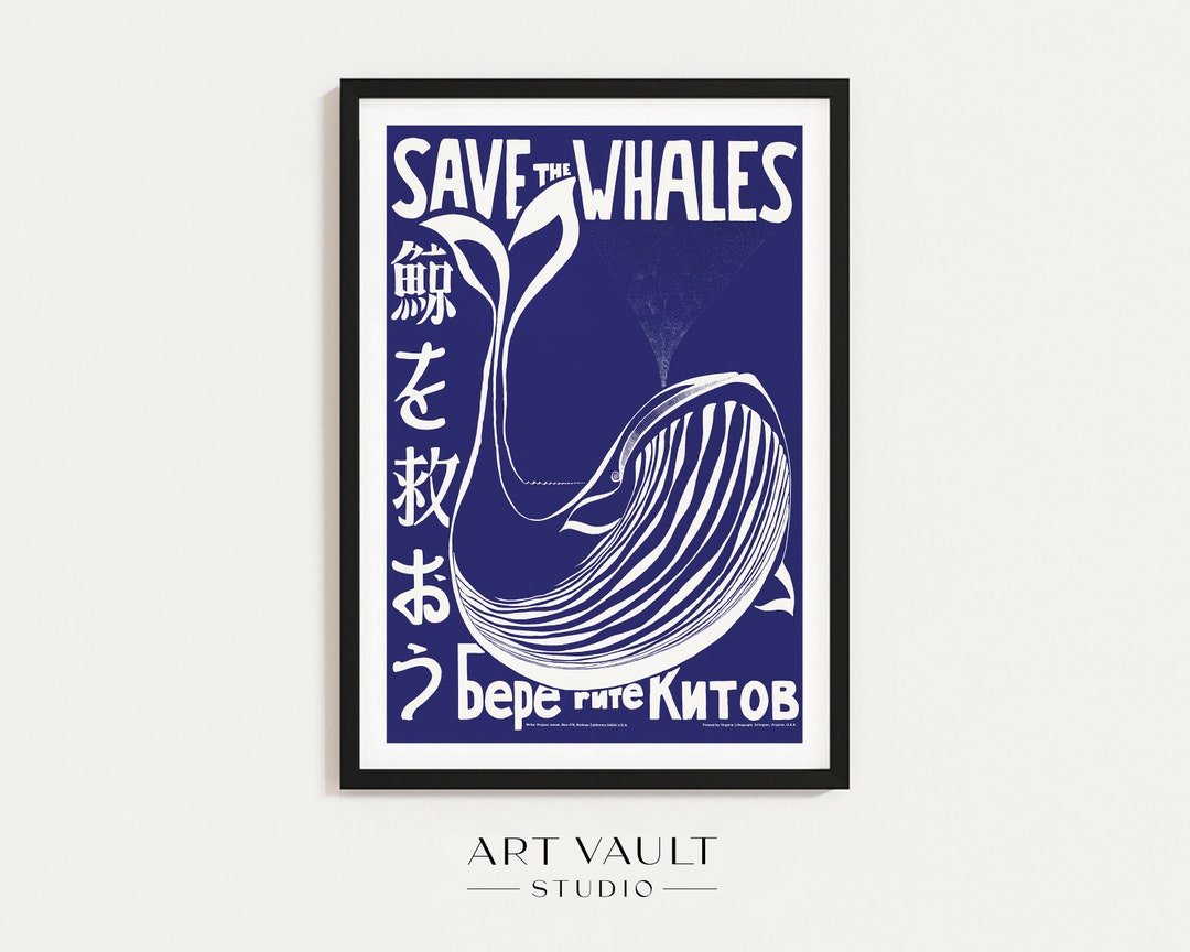 Vintage Japanese Save the Whales Poster Ultramarine Blue Exhibition ...