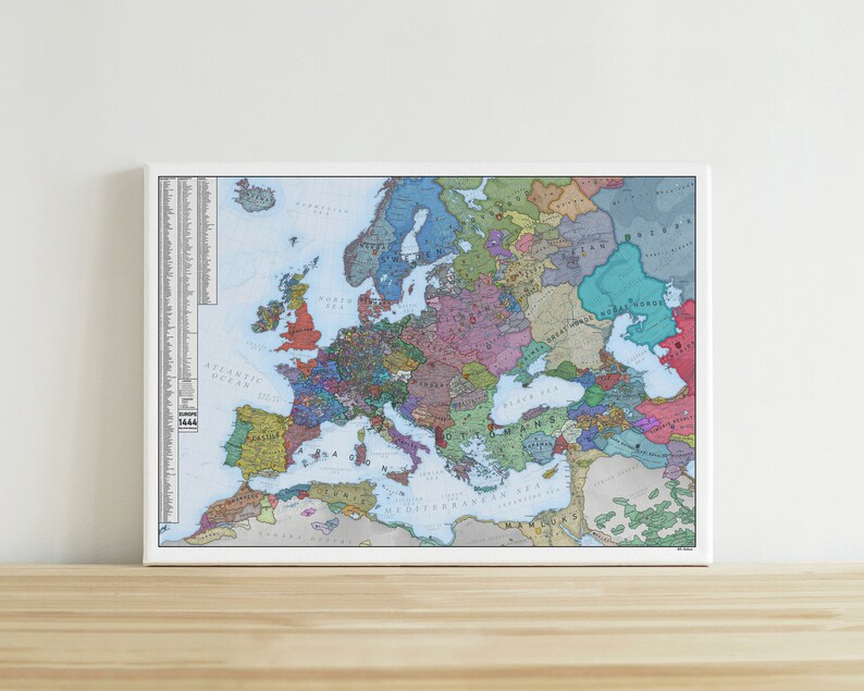 Europe Map Europe 1444 History Map Vintage Map Poster Map Art Living ...
