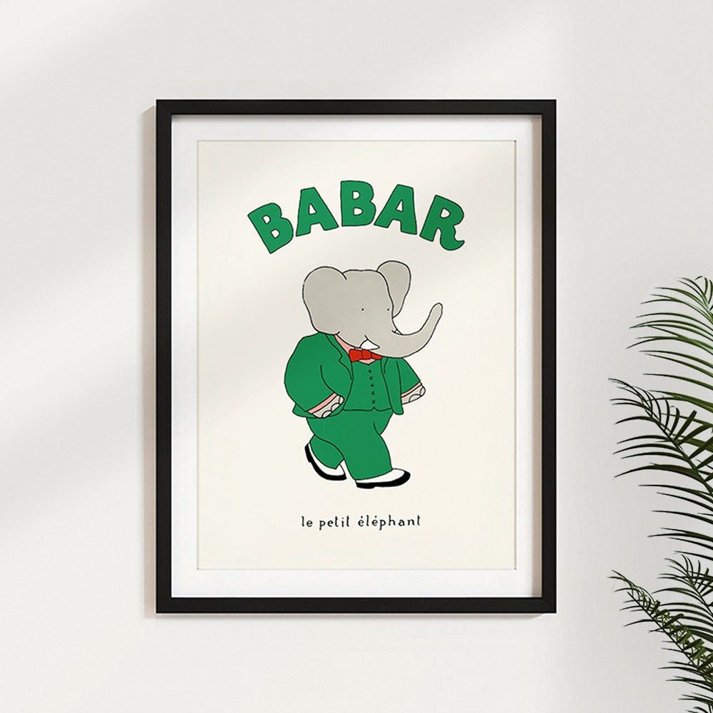 Babar in Green Suit Babar Elephant Illustration Babar Print Baby Shower ...