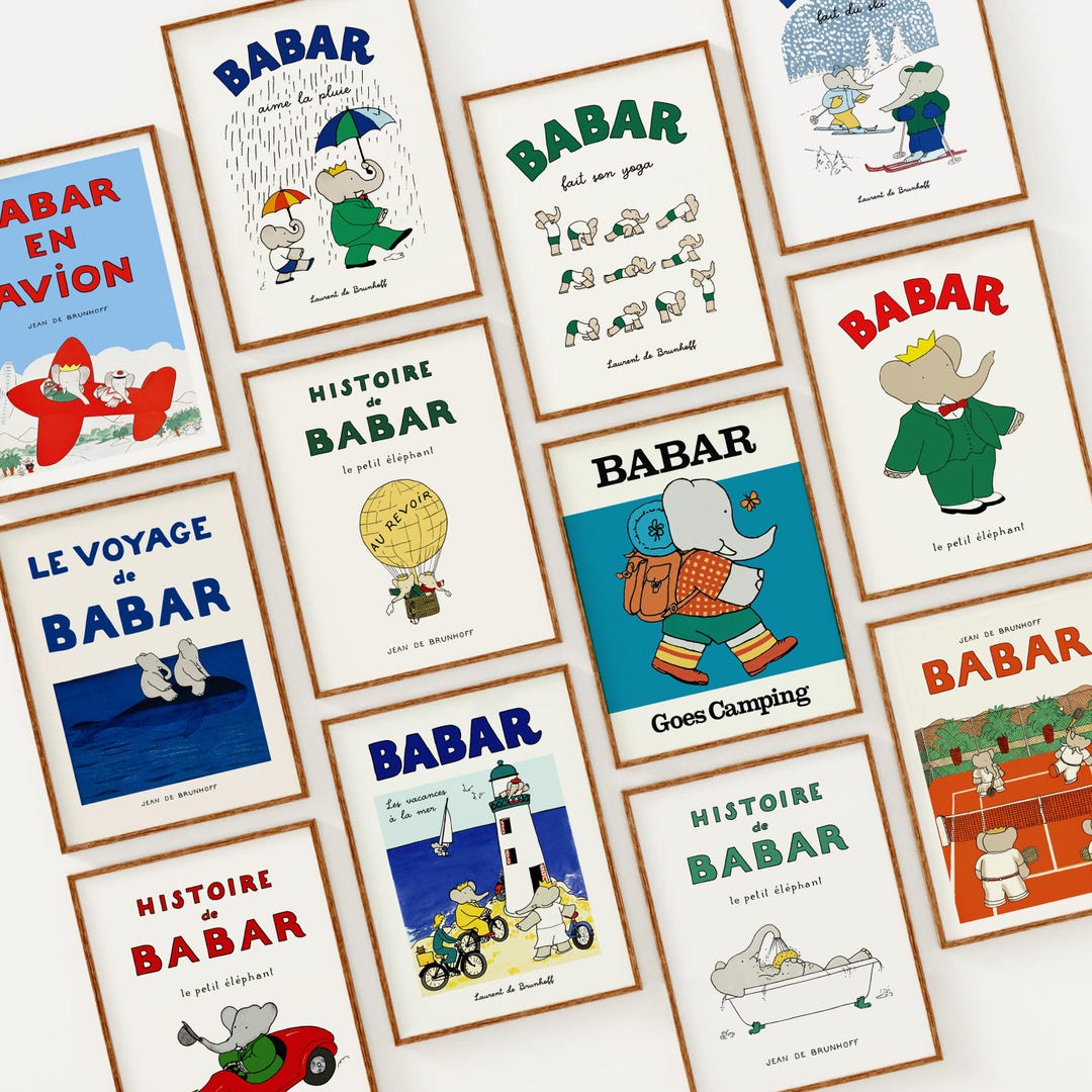 Babar Digital Set of 12 Babar the Elephant Group Printable Wall Art ...