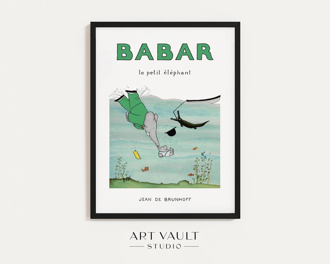 Babar Dives in Sea Babar Rescue Babar Alligator Crocodile Illustration ...