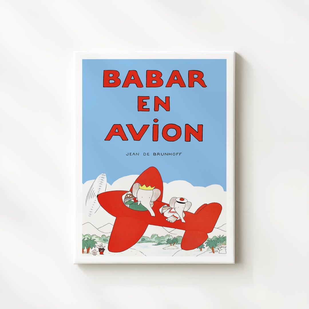 Babar Avion Canvas Babar Plane Wall Art Baby Shower Gift Wrapped Canvas ...