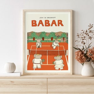 Babar Tennis Wall Art Babar Tennis Court Illustration Babar Elephant ...