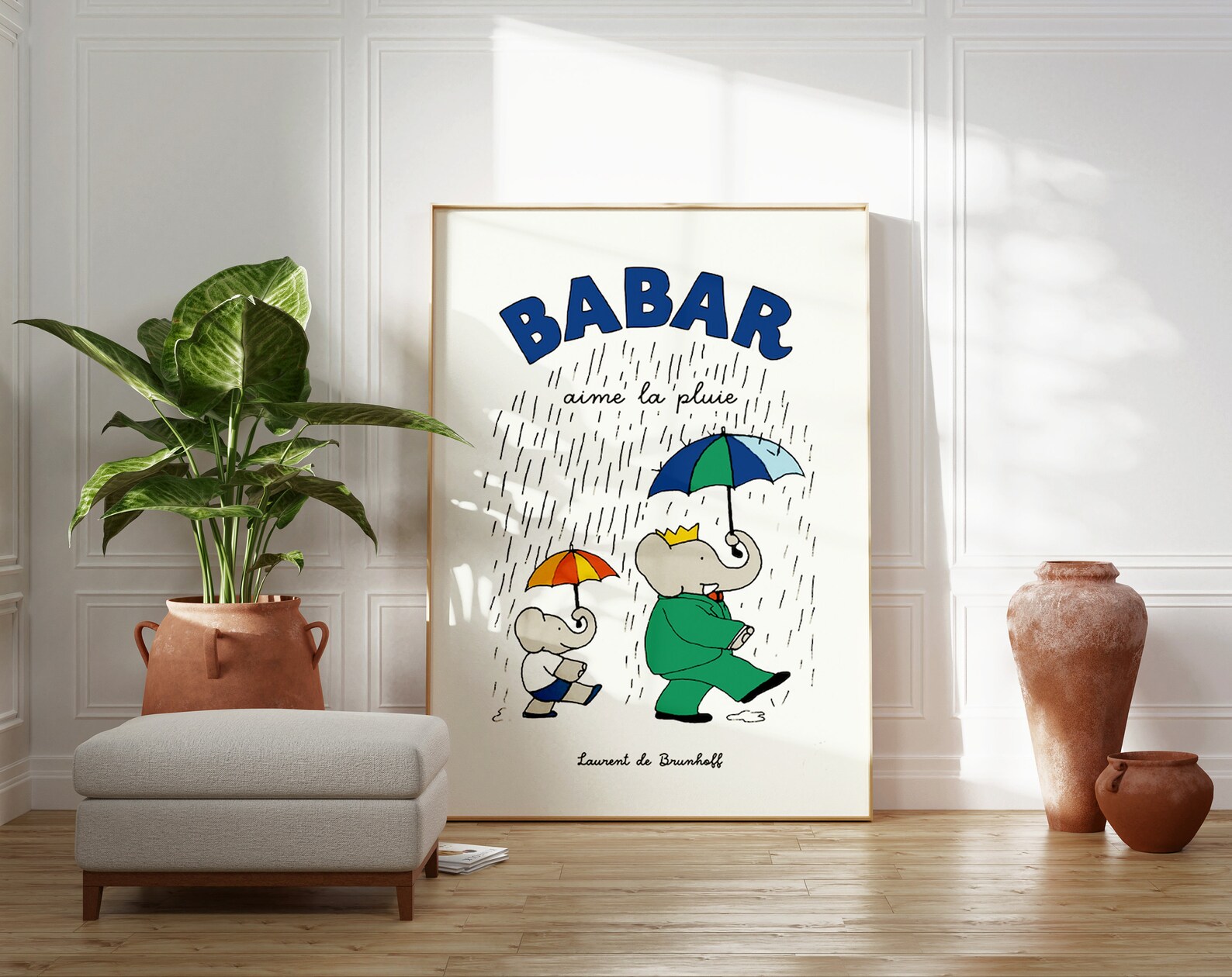 Babar Aime La Pluie Babar Rain Illustration Babar Print Baby Shower ...