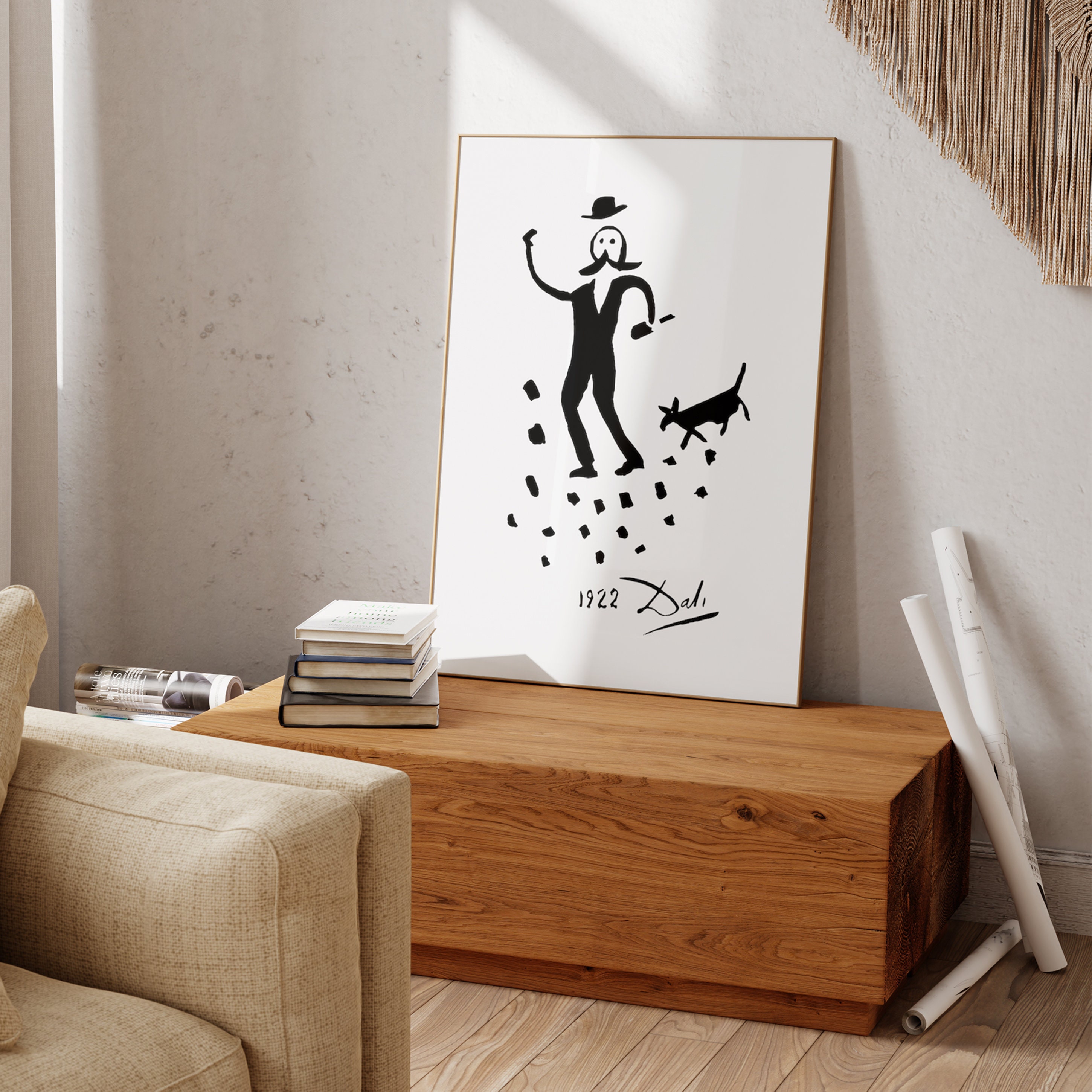 Salvador Dalí Drawing Rare Art Print Dali Sketch Man With Hat and Dog ...