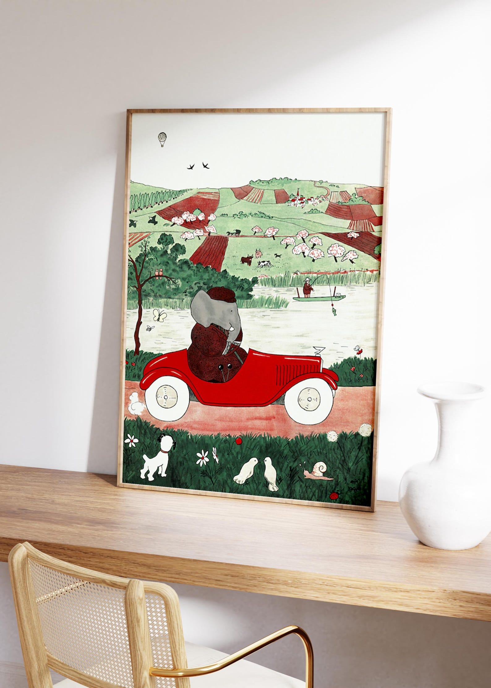 Babar Car Babar Vintage Car Countryside Babar Cottage Art Cozy Wall Art ...