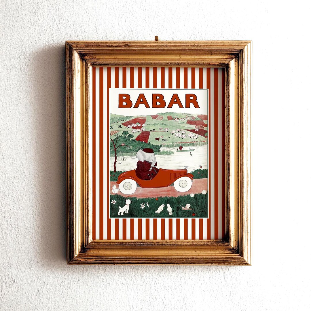 Babar the Elephant Digital Download Red Stripe Nursery Wall Art Decor ...