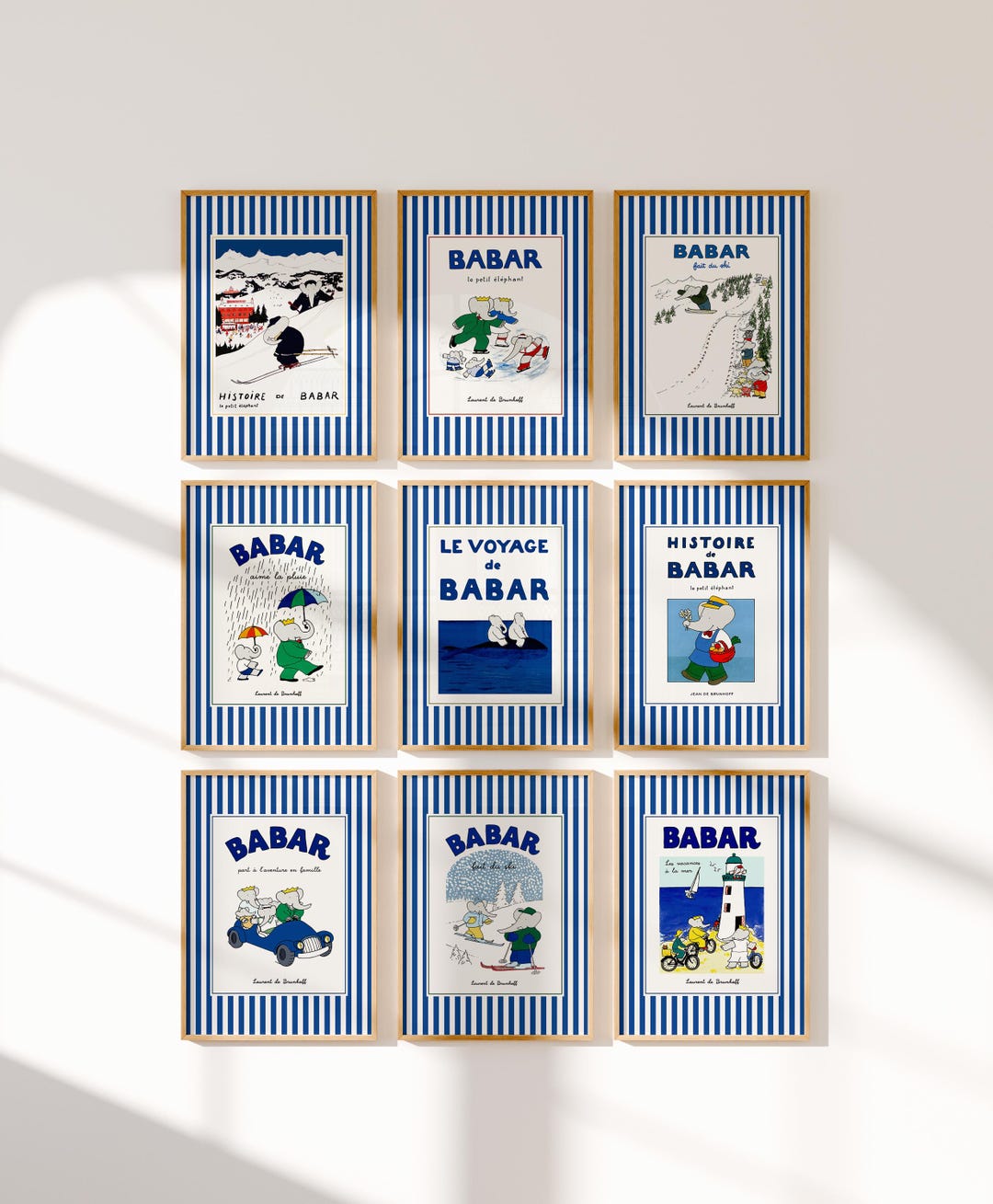 Set of 9 Babar Prints Stripe Babar the Elephant Digital Download ...