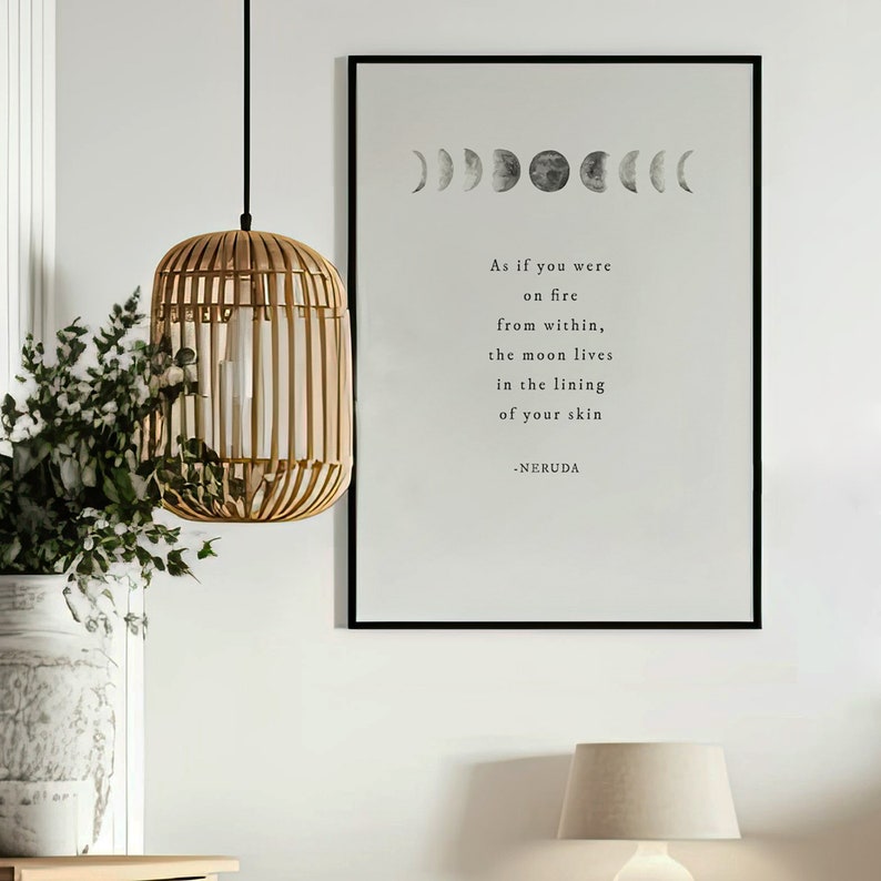 Moon Phase Wall Decor Moon Quote Poster Moon Phases Art Moon Poem Pablo ...