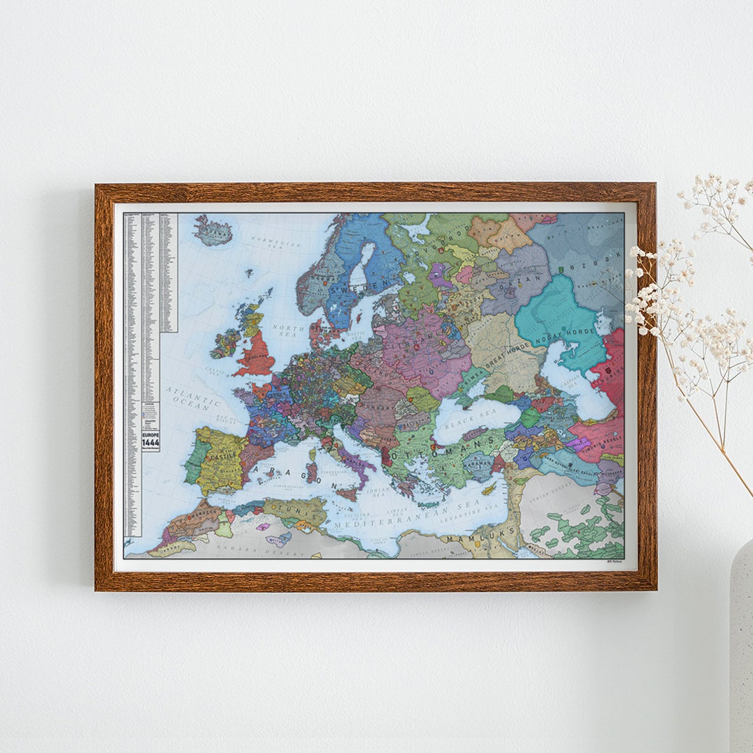 Europe Map Europe 1444 History Map Vintage Map Poster Map Art Living ...
