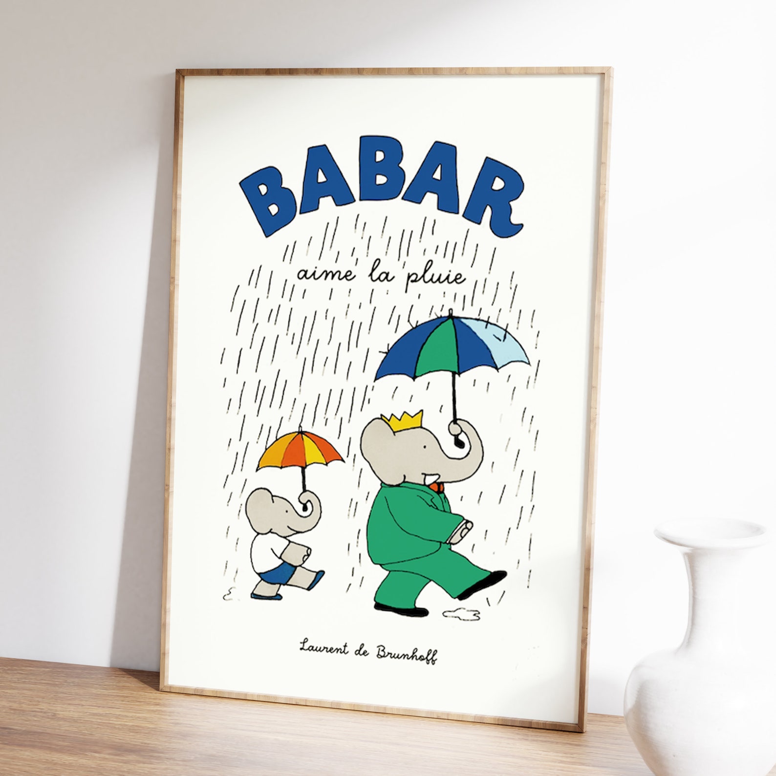 Babar Aime La Pluie Babar Rain Illustration Babar Print Baby Shower ...