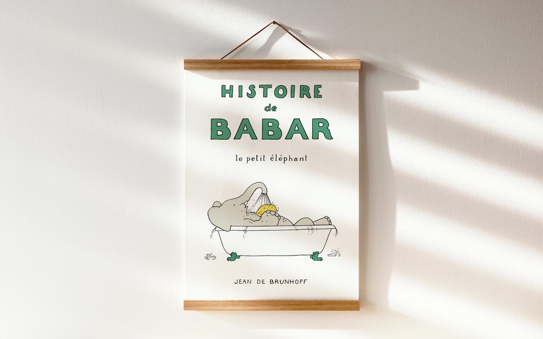 Babar Poster Bathroom Wooden Hanging Frame Bath Poster Magnetic Clasp ...