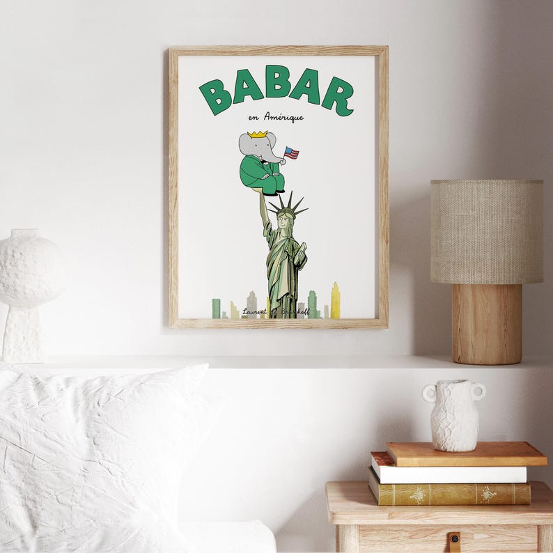 Babar Statue of Liberty New York Poster Babar Elephant NYC Kids Wall ...